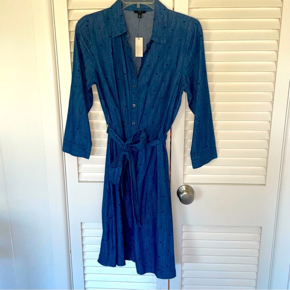Talbots | Dresses | Nwt Talbots 6 Petite Denim Shirt Dress With Navy ...